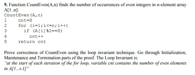 Solved 9. Function CountEven(A,n) finds the number of | Chegg.com