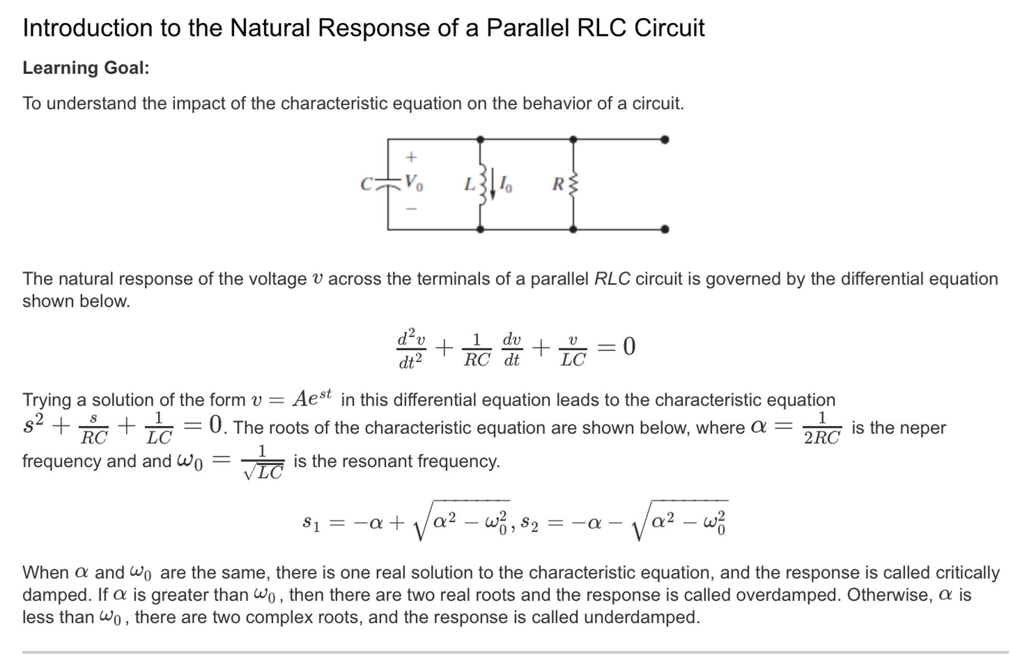 Solved Introduction to the Natural Response of a Parallel | Chegg.com
