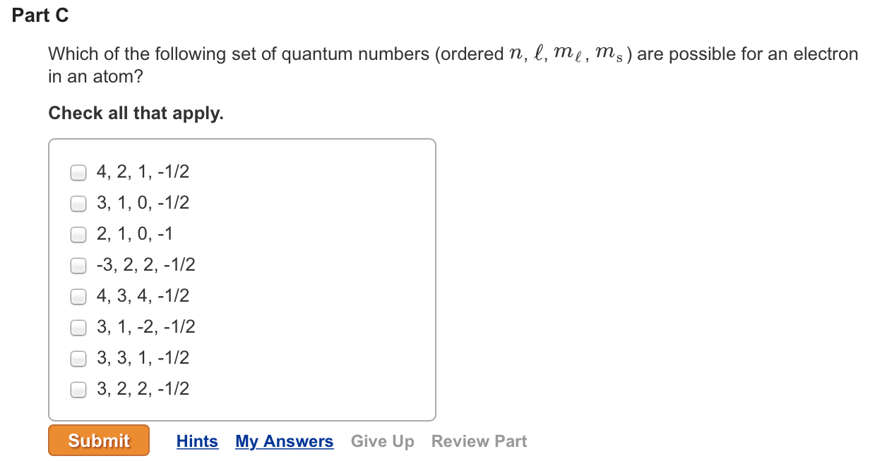 Solved Which of the following set of quantum numbers | Chegg.com