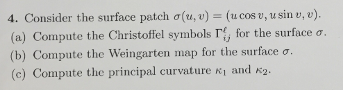 Solved Consider the surface patch sigma(??, ?) = (ucosv, | Chegg.com