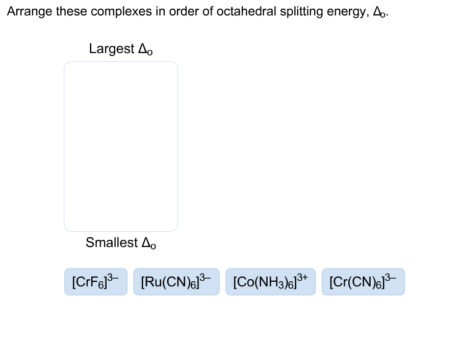 Solved Arrange these complexes in order of octahedral | Chegg.com