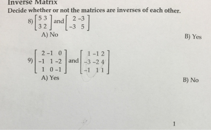 Solved Inverse Matrix Decide whether or not the matrices | Chegg.com