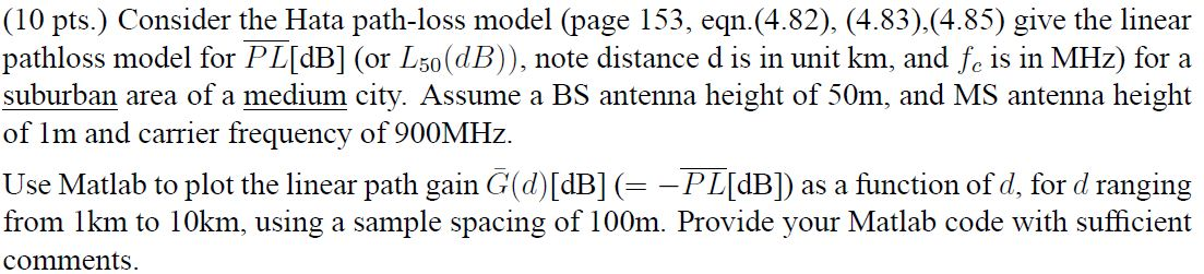 Solved Consider the Hata path-loss model (page 153, | Chegg.com