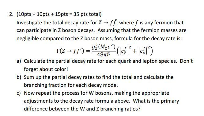 Investigate the total decay rate for Z rightarrow ff, | Chegg.com