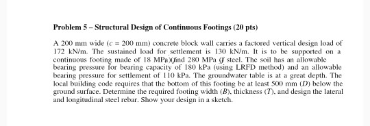 Solved Problem 5-Structural Design of Continuous Footings | Chegg.com