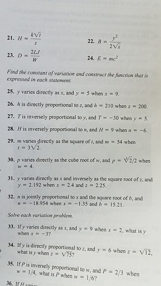 Solved 21 H Kvt 23 D 2lj Find The Constant Of Variation