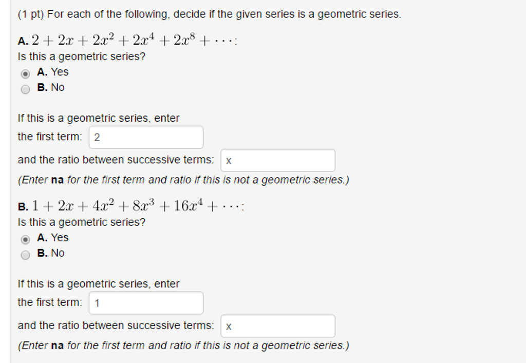 Solved For each of the following, decide if the given series | Chegg.com