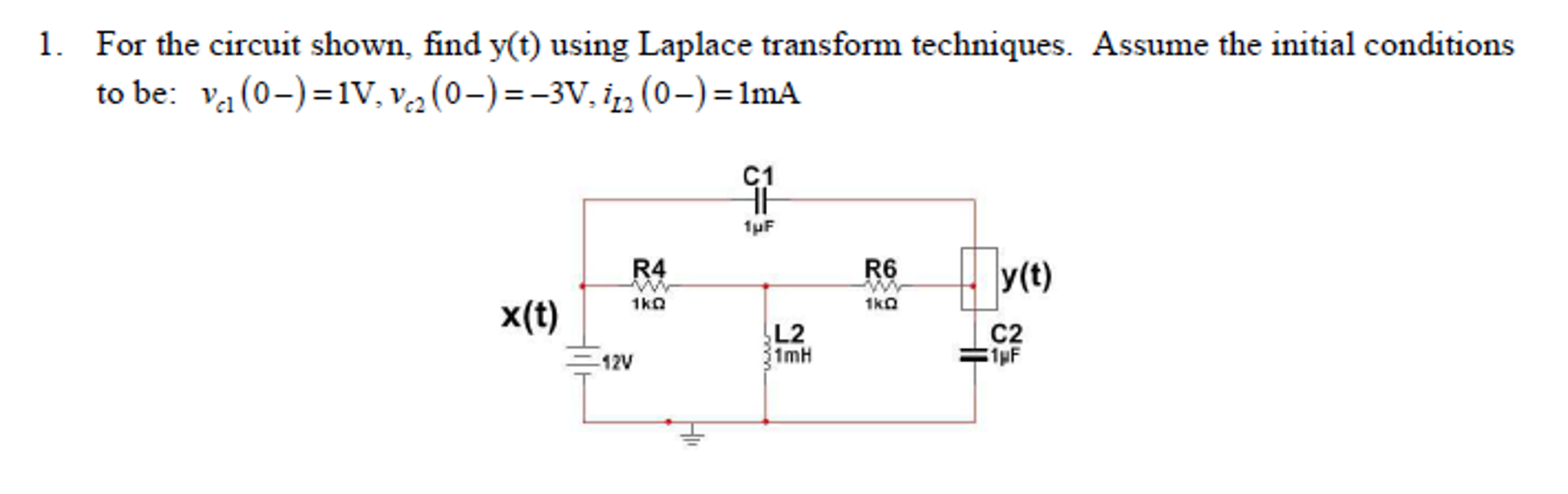Solved For the circuit shown, find y(t) using Laplace | Chegg.com
