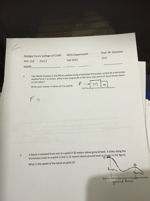 Solved Two blocks (masses m and M) are pushed along a | Chegg.com