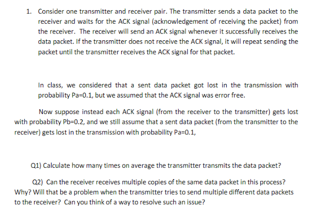 Consider one transmitter and receiver pair. The | Chegg.com