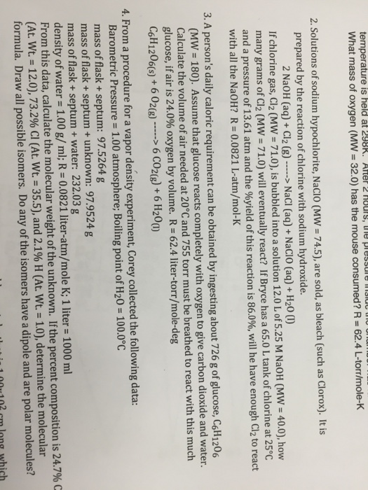 Solved Solutions of sodium hypochlorite, NaClO (MW = 74.5), | Chegg.com