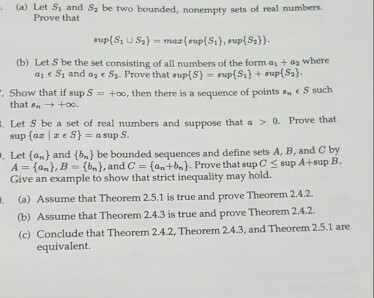 Solved (a) Let Si and S be two bounded, nonempty sets of | Chegg.com