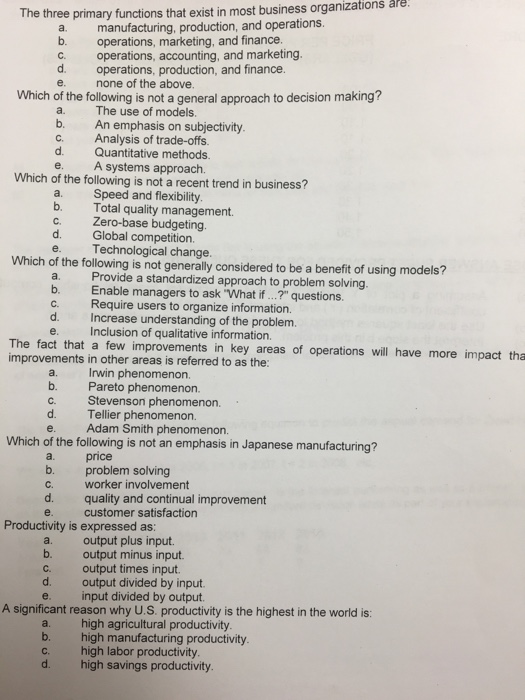 Solved The three primary functions that exist in most | Chegg.com