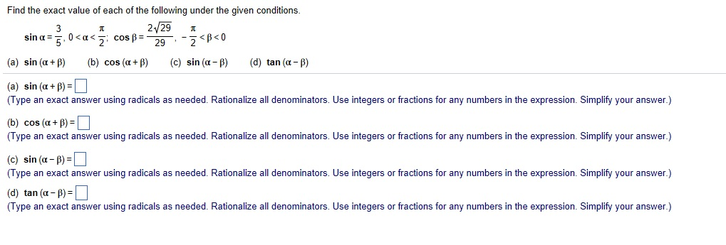 Solved Find the exact value of each of the following under | Chegg.com