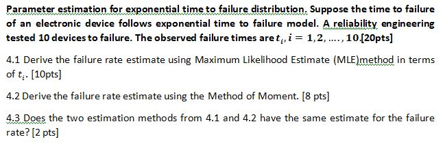 Solved Parameter estimation for exponential time to failure | Chegg.com