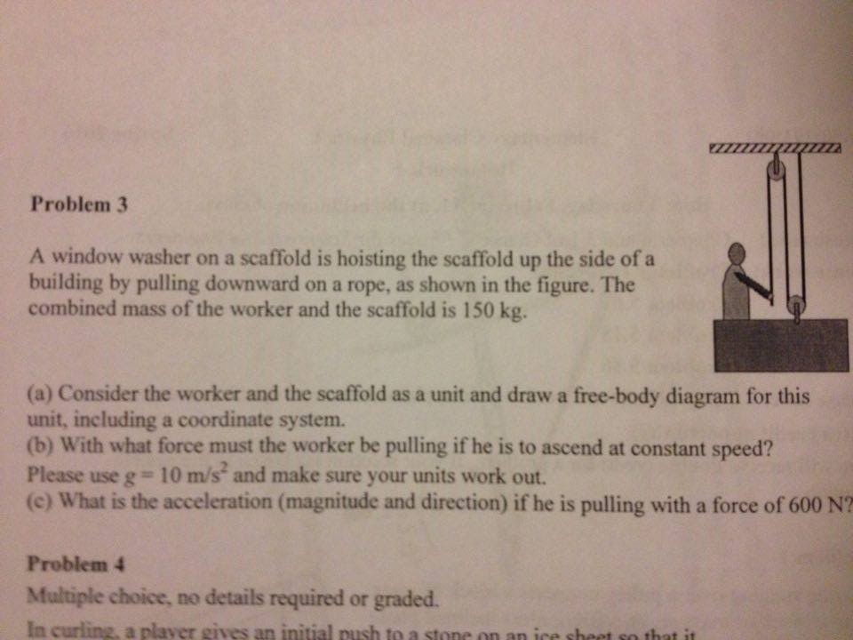 Solved Problem 3 A window washer on a scaffold is hoisting | Chegg.com