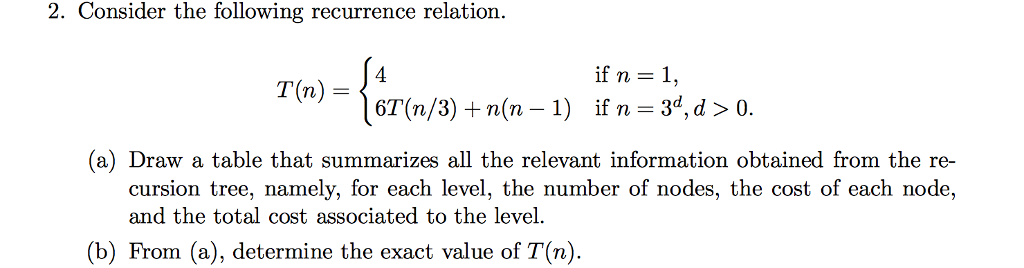 Solved Consider the following recurrence relation. T(n) = | Chegg.com