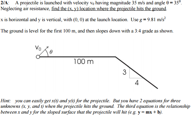 Solved 2/A: A projectile is launched with velocity v0 having | Chegg.com