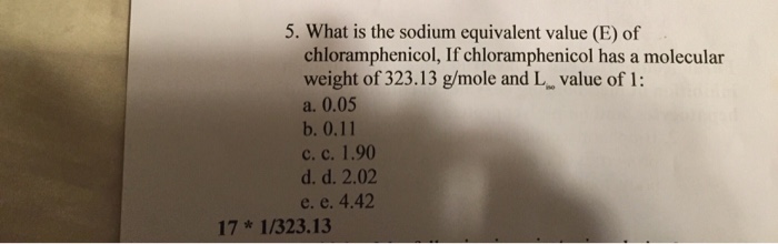 Solved What is the sodium equivalent value (E) of | Chegg.com