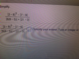 Solved |2-8|^3-7-9|/|6(6-5)|+|21-3| | Chegg.com