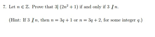 Solved Let n element Z. Prove that 3|(2n^2 + 1) if and only | Chegg.com