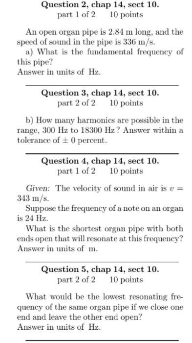 Solved An open organ pipe is 2.84 m long, and the speed of | Chegg.com
