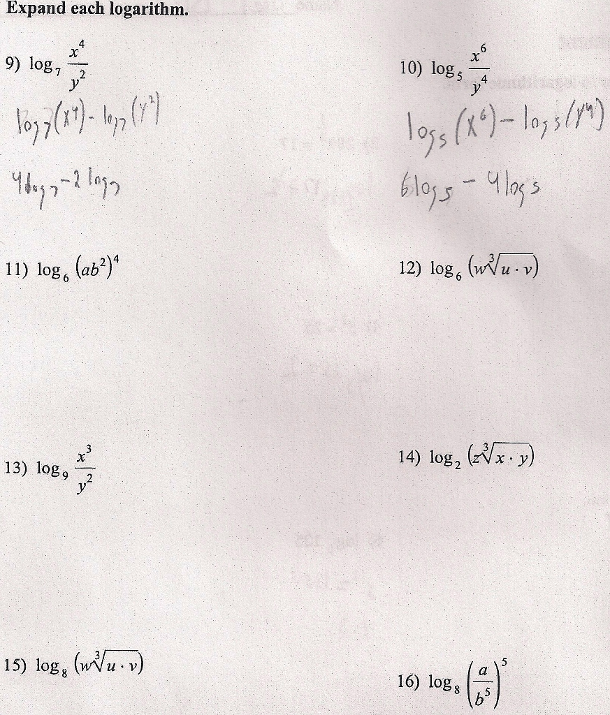 Solved Expand Each Logarithm Log 7 X 4 y 2 Log 5 X 6 y 4 Chegg
