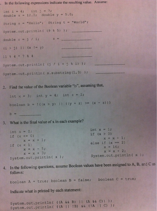 Solved In the following expressions indicate the resulting | Chegg.com