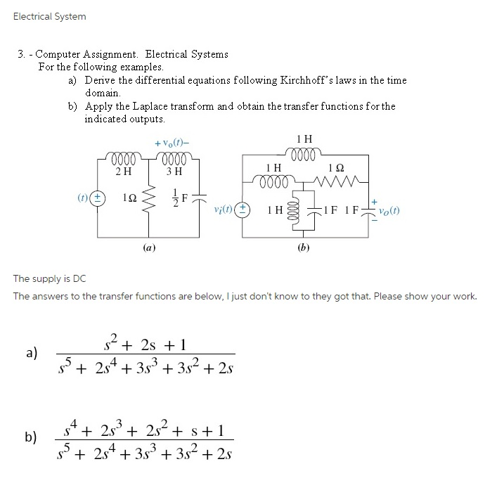 Solved Computer Assignment. Electrical Systems For the | Chegg.com