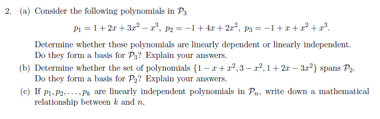 Solved Consider the following polynomials in P3 Determine | Chegg.com