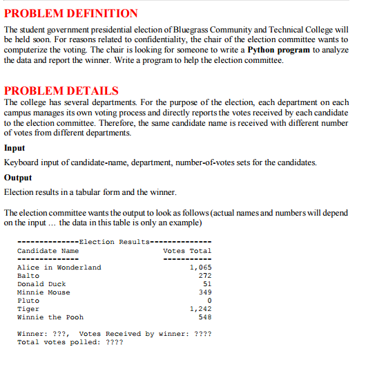 Solved PROBLEM DEFINITION The student government | Chegg.com