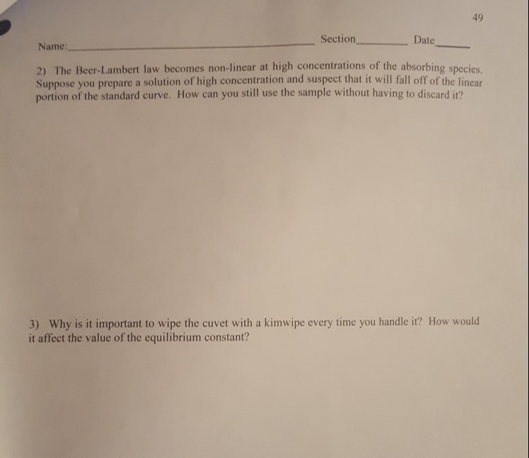 Solved 41 Procedure L Calibration Curve 1) Using the table | Chegg.com