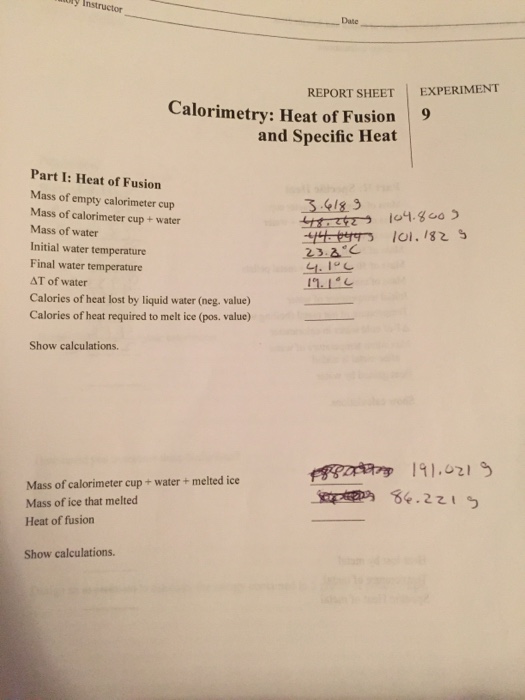 Solved y Instructor Date REPORT SHEET EXPERIMENT | Chegg.com