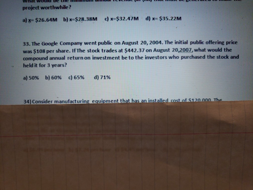 Solved project worthwhile? al x $26.64M b) x $28.38M | Chegg.com