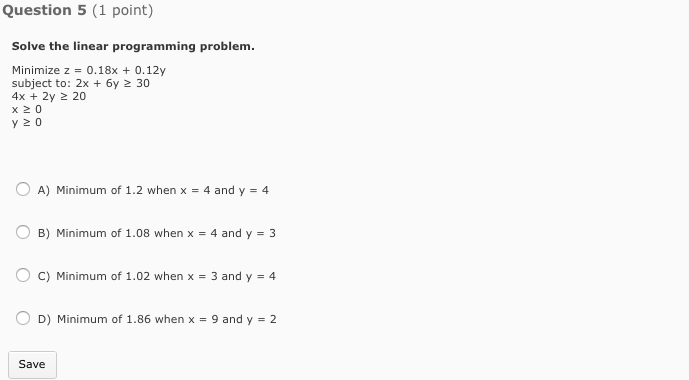Solved Question 5 1 Point Solve The Linear Programming
