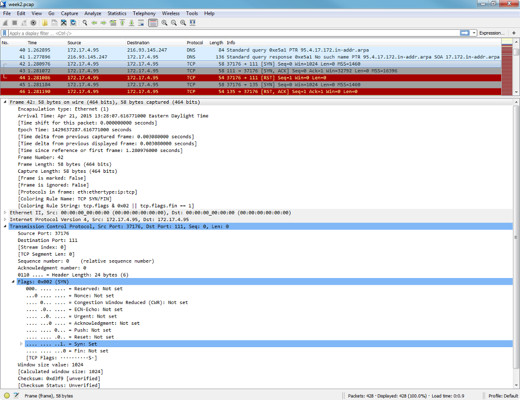 Solved week2.pcap File Edit View Go Capture Analyze | Chegg.com