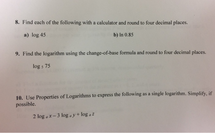 Solved 7. Using the definition of a logarithm, find the | Chegg.com