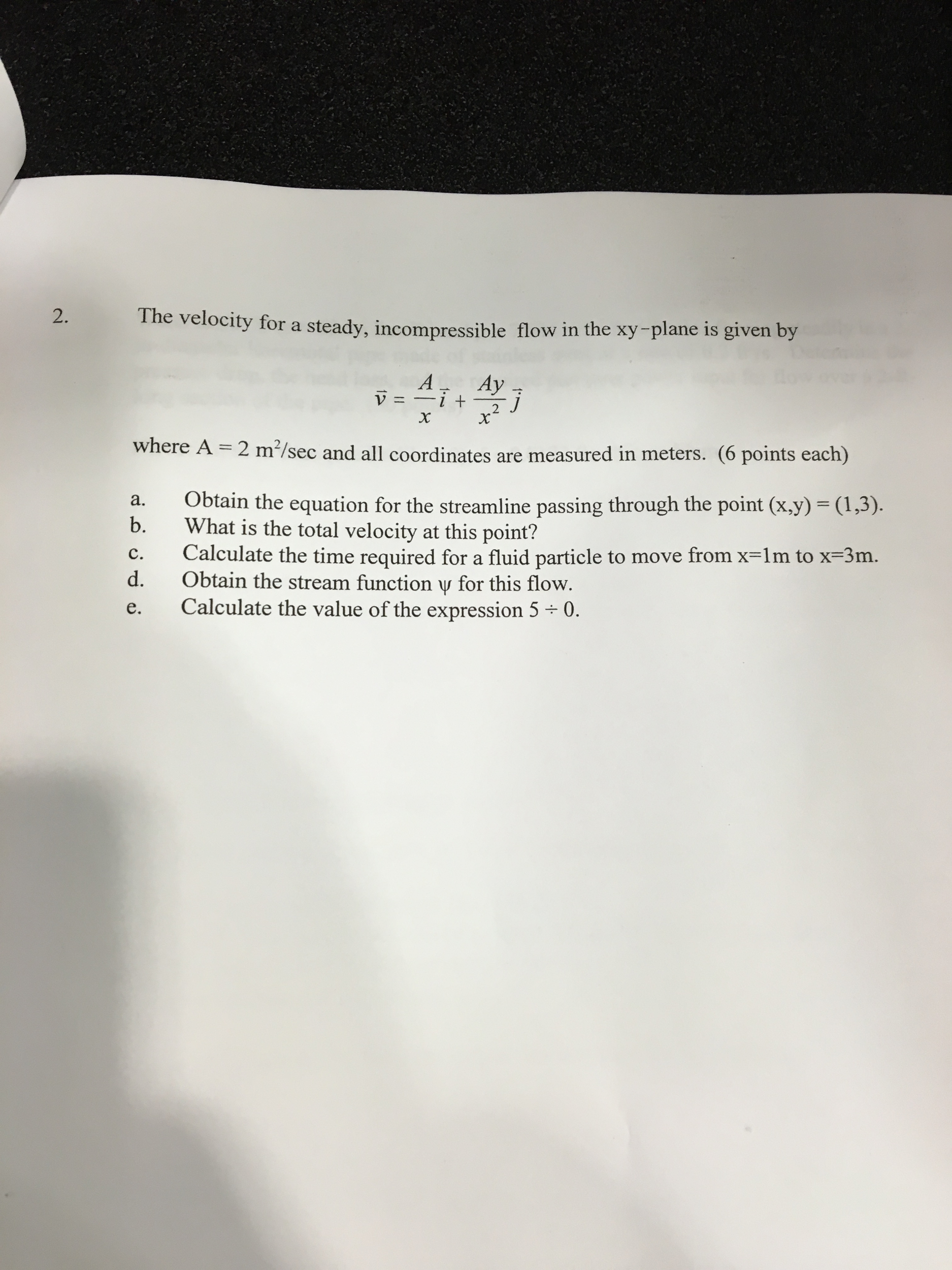Solved The velocity for a steady, incompressible flow in the | Chegg.com
