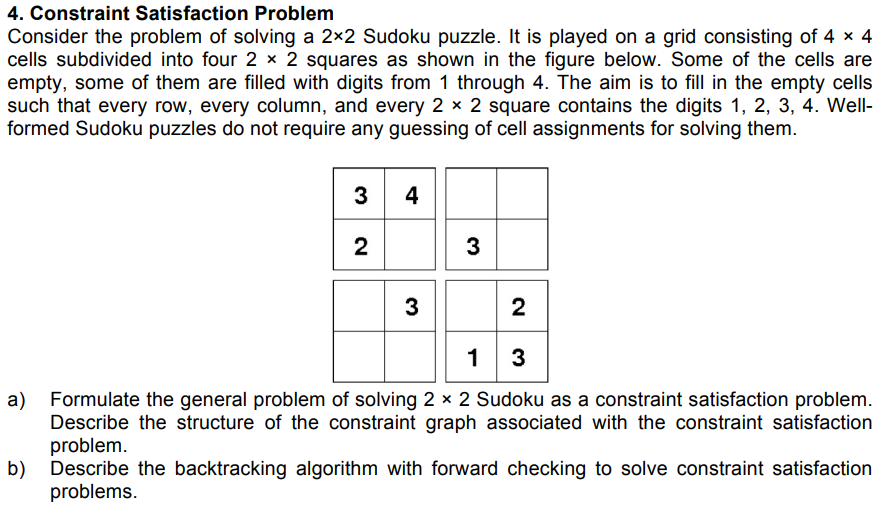 Solved 4. Constraint Satisfaction Problem Consider the | Chegg.com
