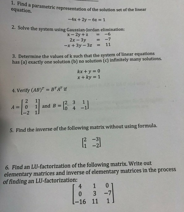 Solved 1. Fi equation. nd a parametric representation of the | Chegg.com