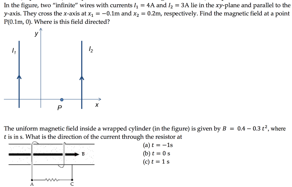Solved In the figure, two "infinite" wires with currents I_1 | Chegg.com