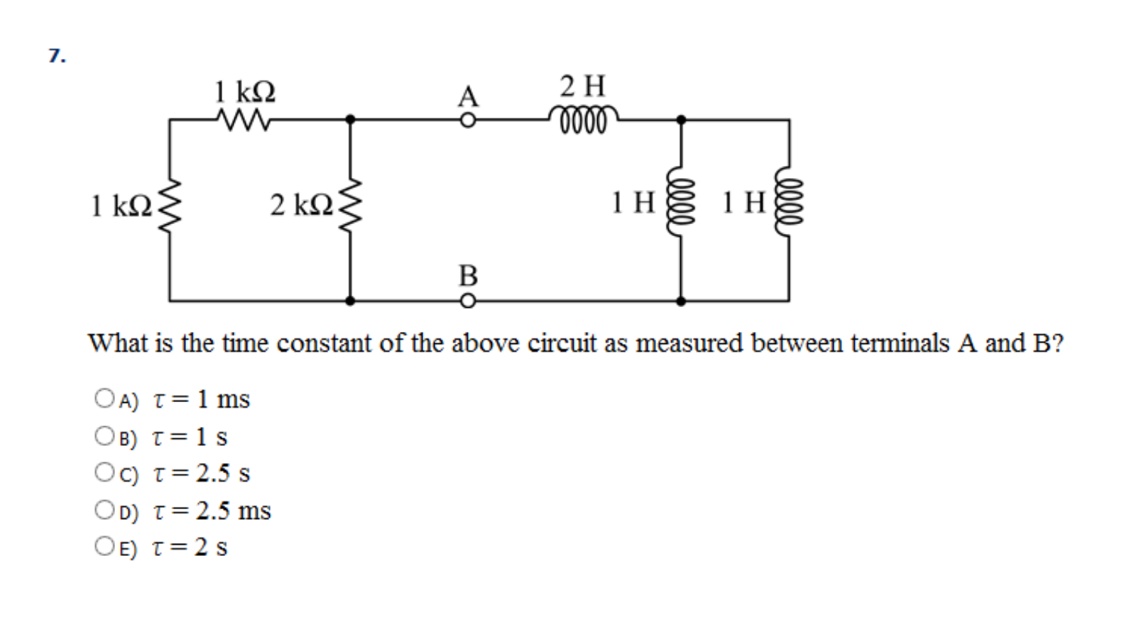 Solved What is the time constant of the above circuit as | Chegg.com