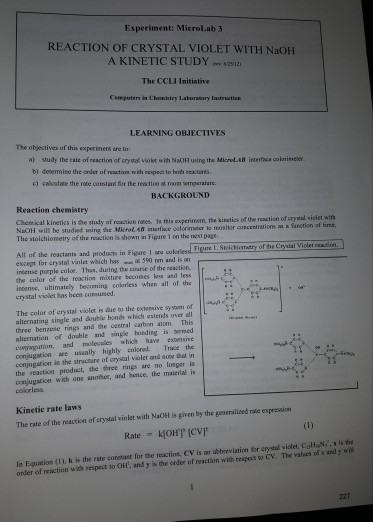 Solved Experiment: MicroLab 3 REACTION OF CRYSTAL VIOLET | Chegg.com