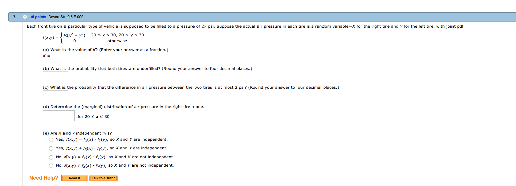 Solved 15 points DevoreS1919 S.E.C09 Eech front tire on a | Chegg.com