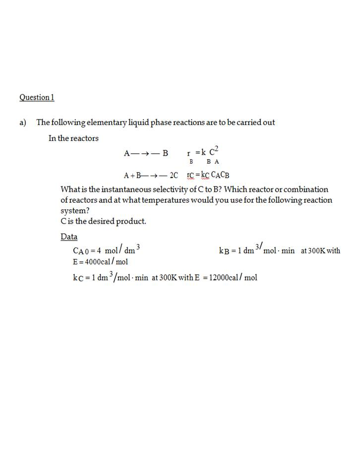 Solved The following elementary liquid phase reactions are | Chegg.com