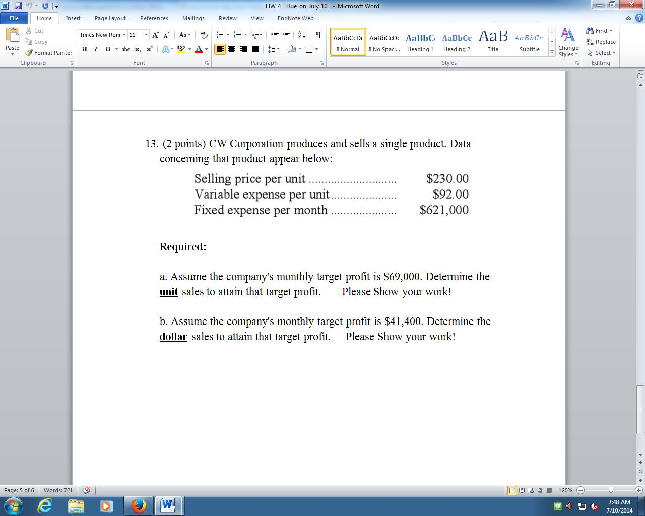 Solved Data concerning MM Corporation's single product | Chegg.com