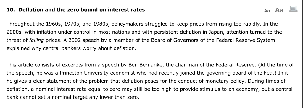 Solved 10. Deflation and the zero bound on interest rates Aa | Chegg.com