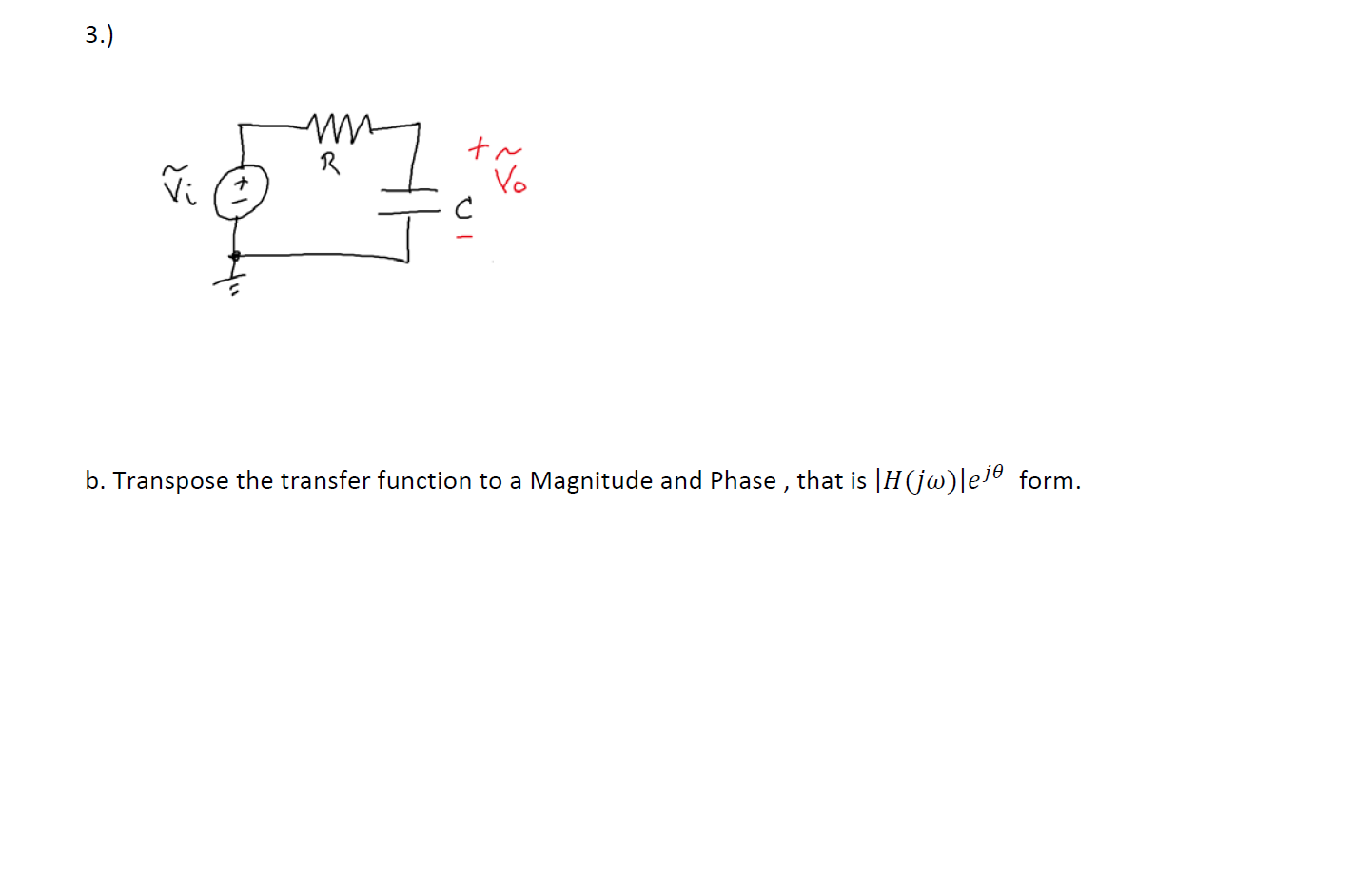 Solved 3.) b. Transpose the transfer function to a Magnitude | Chegg.com