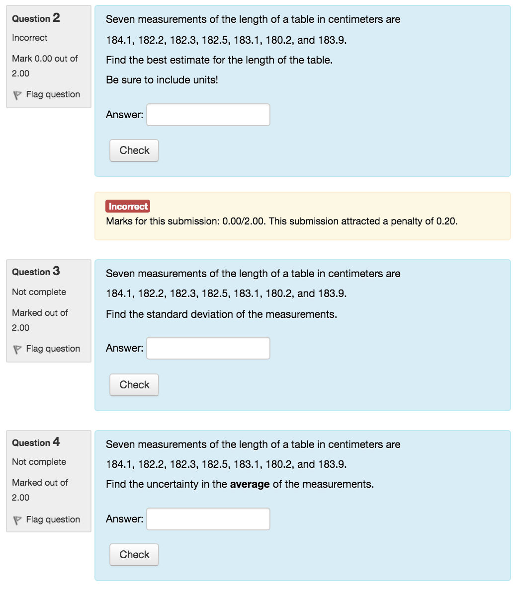 Solved Seven measurements of the length of a table in | Chegg.com