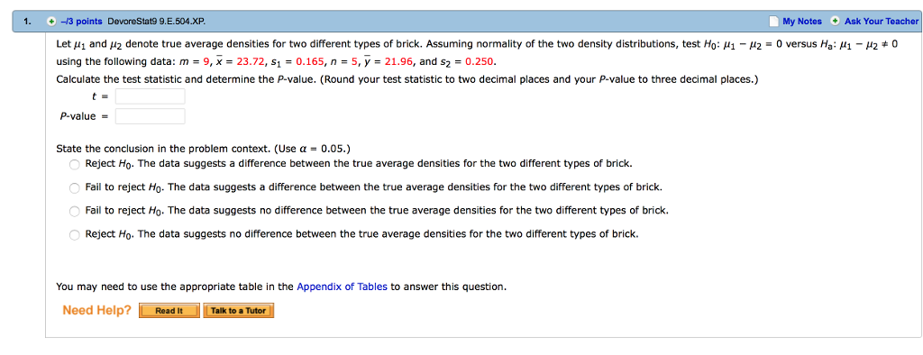 Solved Let mu _1 and mu _2 denote true average densities for | Chegg.com